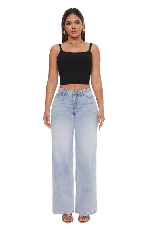 ONESO Mid-Low Rise Baggy BBL Jeans Wide Leg for Women Distressed Pants ...